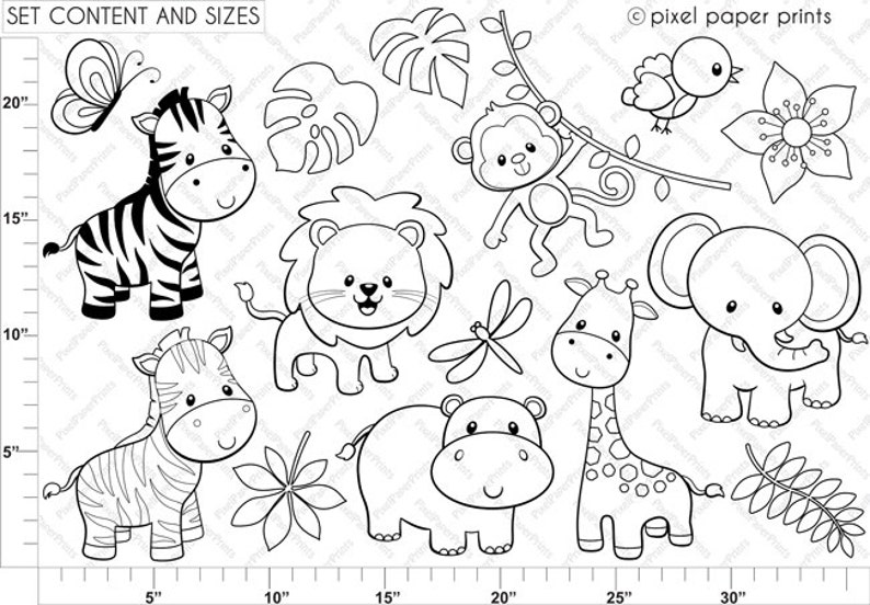 Jungle Friends Digital stamps Clipart | Etsy