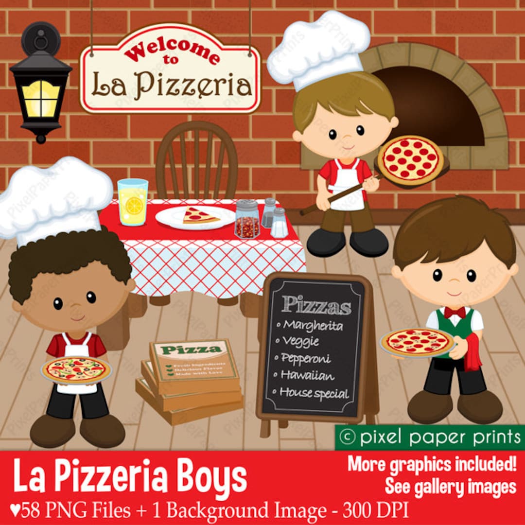 La Pizzeria Boys - Clip Art and Digital Paper Set - Pizza Party Clipart ...