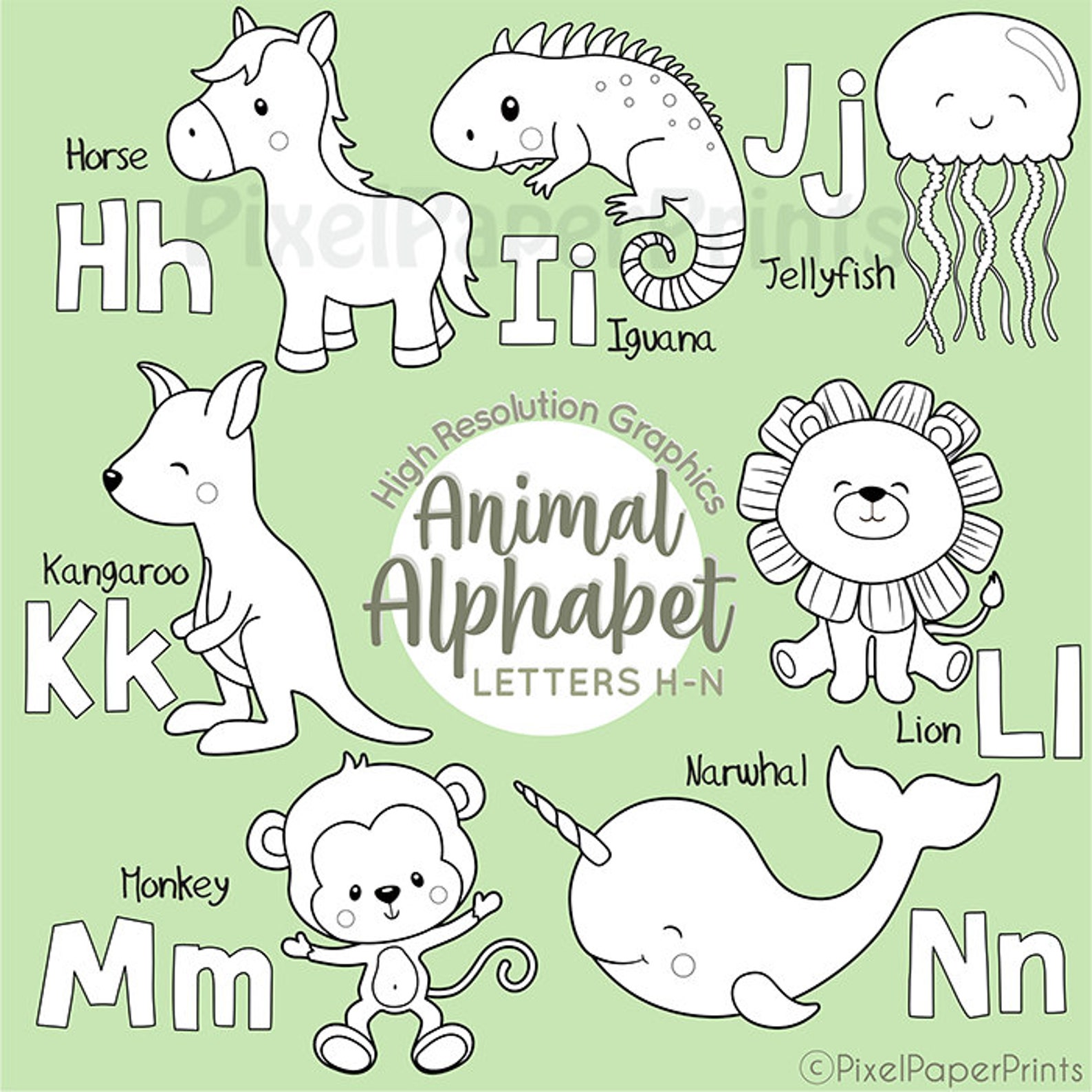 Animal Alphabet Collection A to Z - Digital Stamps - ABC Clip Art ...