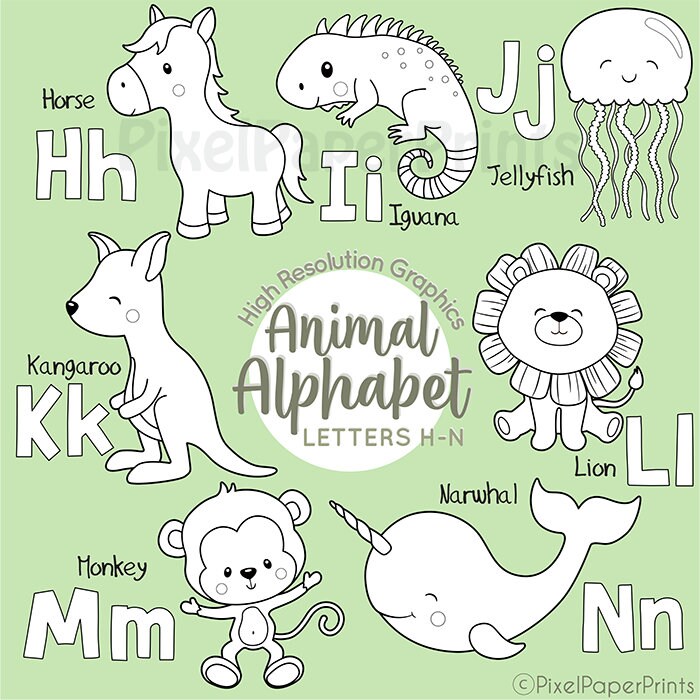 Animal Alphabet Collection A to Z - Digital Stamps - ABC Clip Art ...