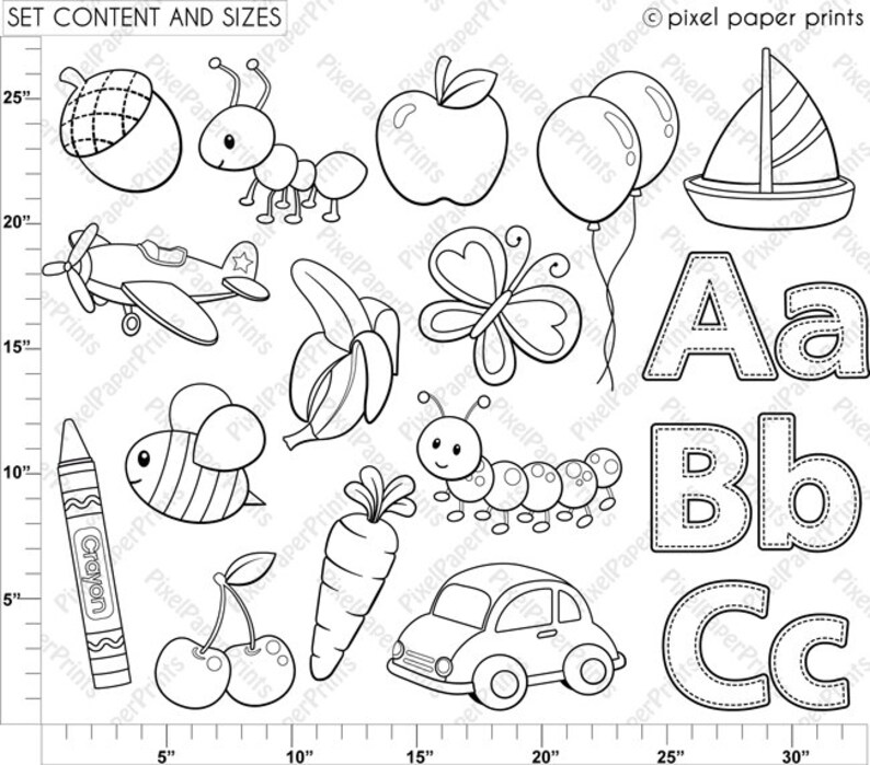 Alphabet Digital Stamps Part 1 - ABC Clip Art - School Clipart - Etsy