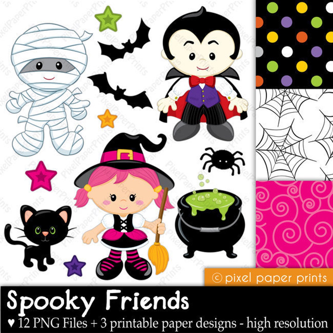 Spooky Friends - Halloween Clipart - Clip Art and Digital Paper Set ...
