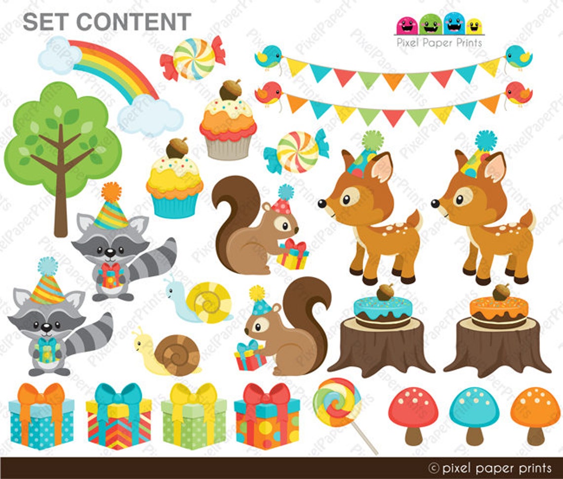 Woodland Birthday Clip Art Forest Clipart Clip Art and - Etsy