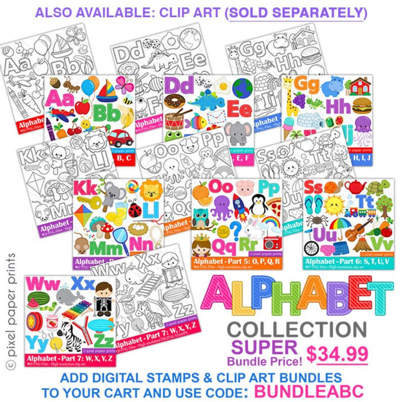 Alphabet Digital Stamps ABC Clip Art Bundle Price School - Etsy
