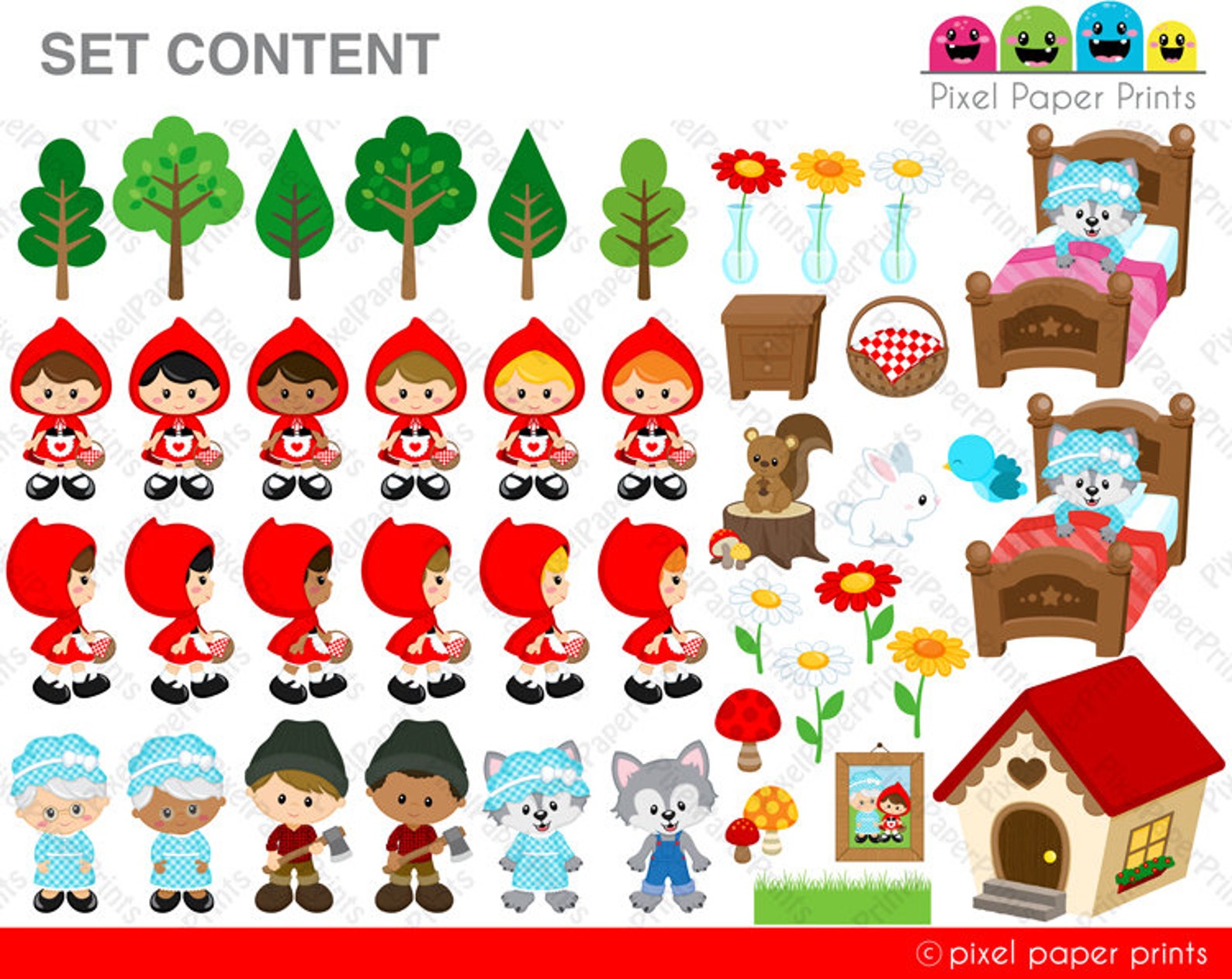 Little Red Riding Hood clipart Clip Art and Digital paper | Etsy