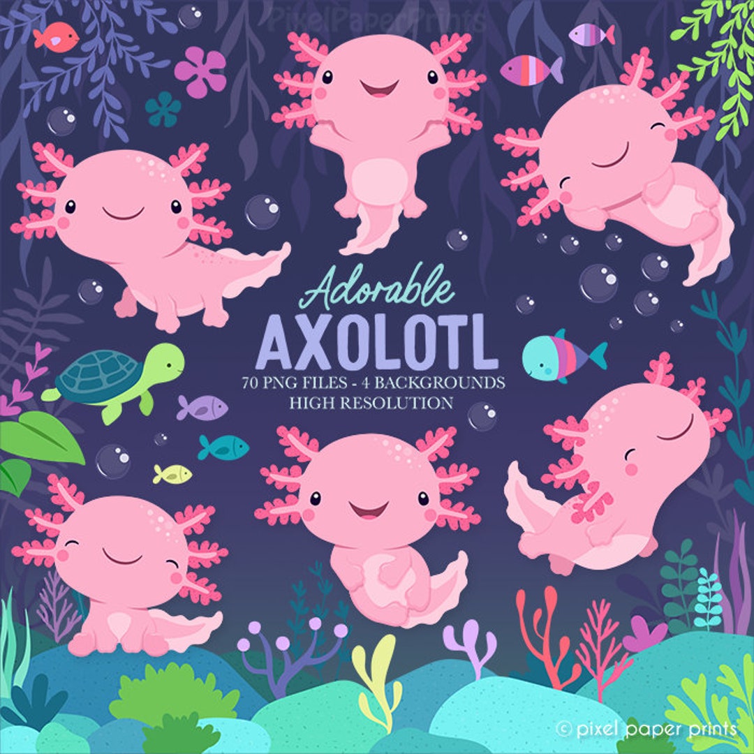 Axolotl Clip Art - Cute Axolotl - Clip Art and Digital Paper Set - Cute ...