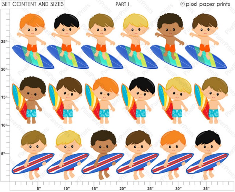 Surfer Boys Clipart - Clip Art and Digital Paper Set - Digital Download ...