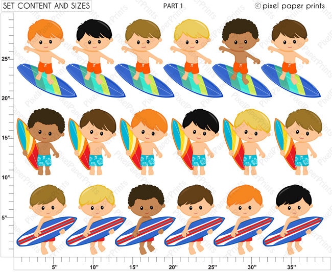 Surfer Boys Clipart Clip Art and Digital Paper Set Digital - Etsy Canada