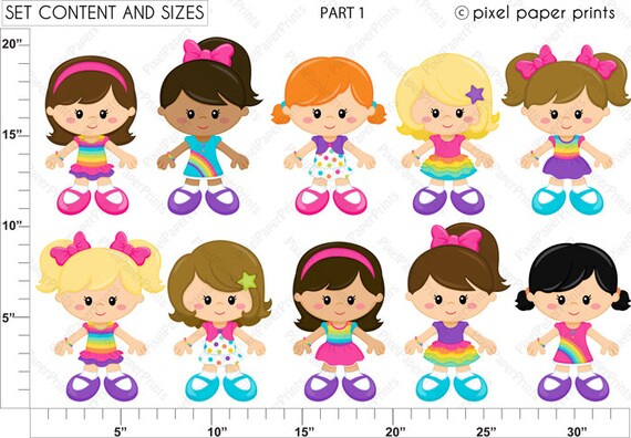 Rainbow Girls - Clip Art — PixelPaperPrints