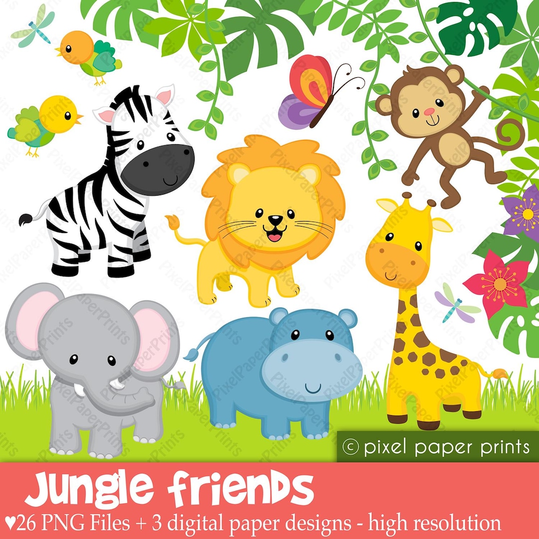 Jungle Animals Clip Art - Cute Animals - Digital Download - PNG ...