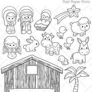 Nativity Clip Art - Christmas Digital Stamps - Line Art Graphics to ...
