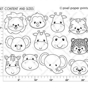 Animal Faces Digital Stamps - Animal Heads - Line Art - Printable ...