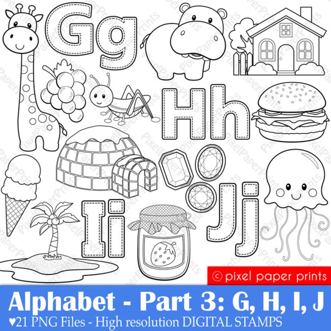 Alphabet Digital Stamps Part 3 - GHIJ Clip Art - School Clipart - Etsy