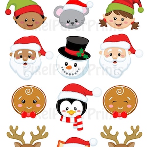 Christmas Faces Clipart - Christmas Clip Art - Head - Digital Download ...