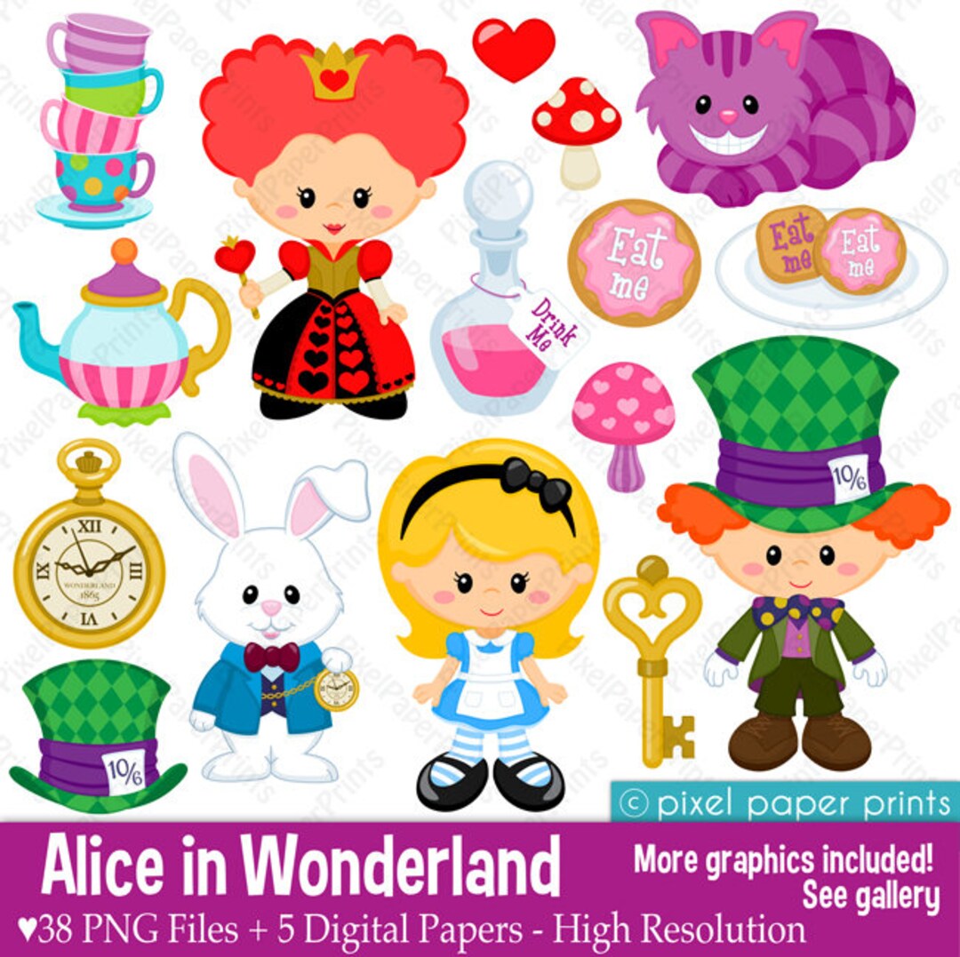 Alice in Wonderland Part 1 - Alice Clipart - Clip Art and Digital Paper ...