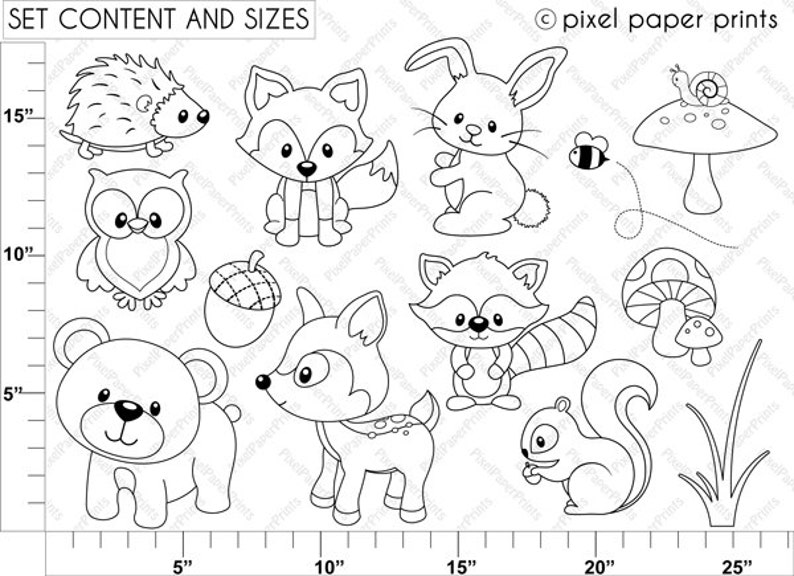 Woodland Animals Digital stamps Clipart | Etsy