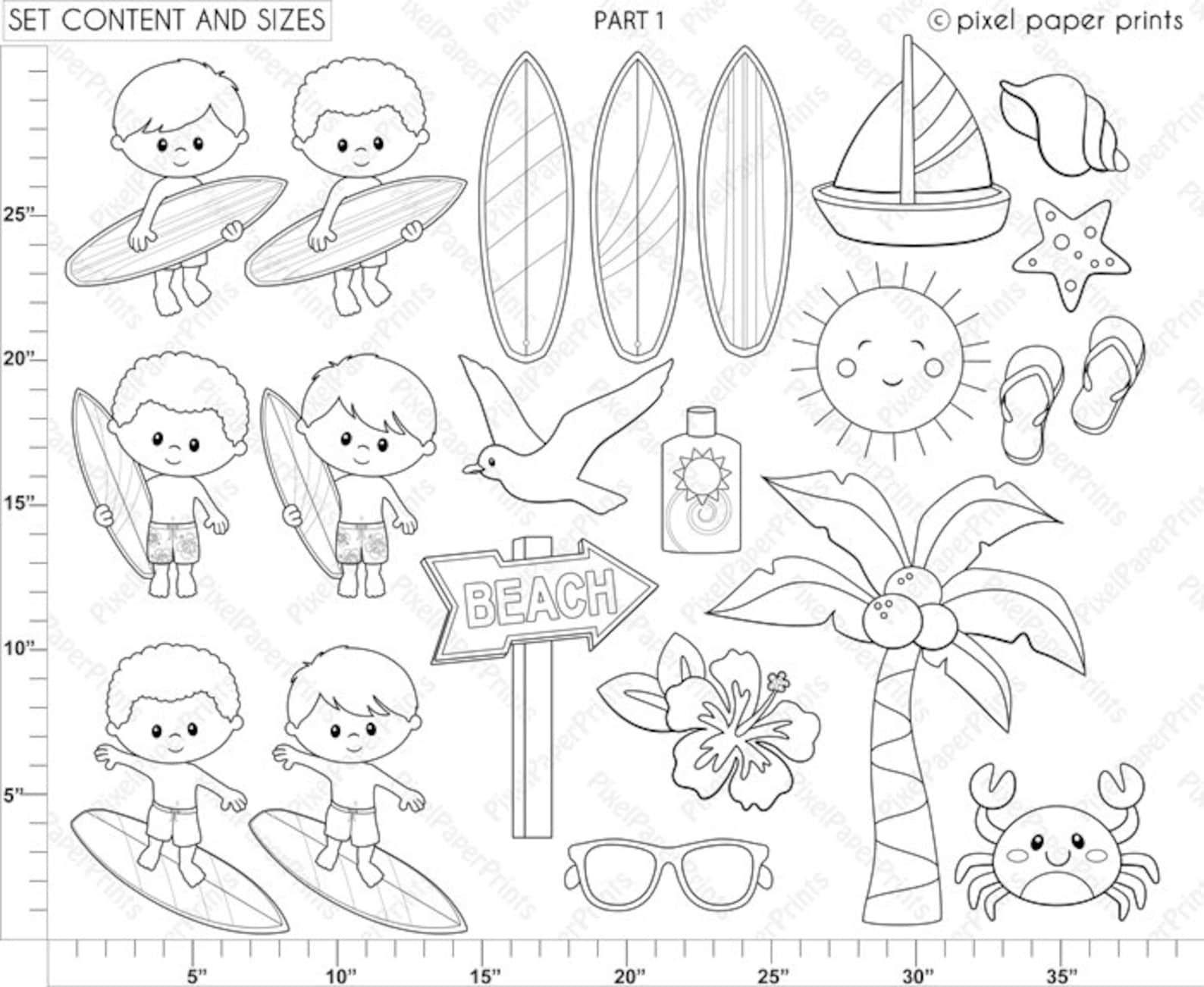 Surfer Boys Digital Stamps Clipart | Etsy