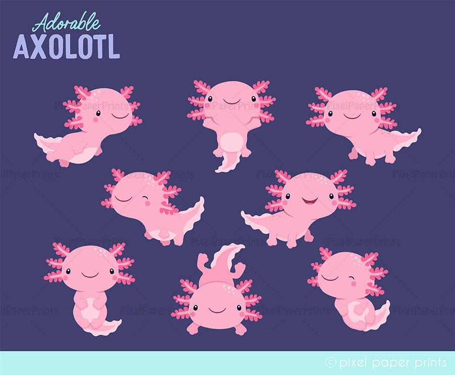 Axolotl Clip Art - Cute Axolotl - Clip Art and Digital Paper Set - Cute ...