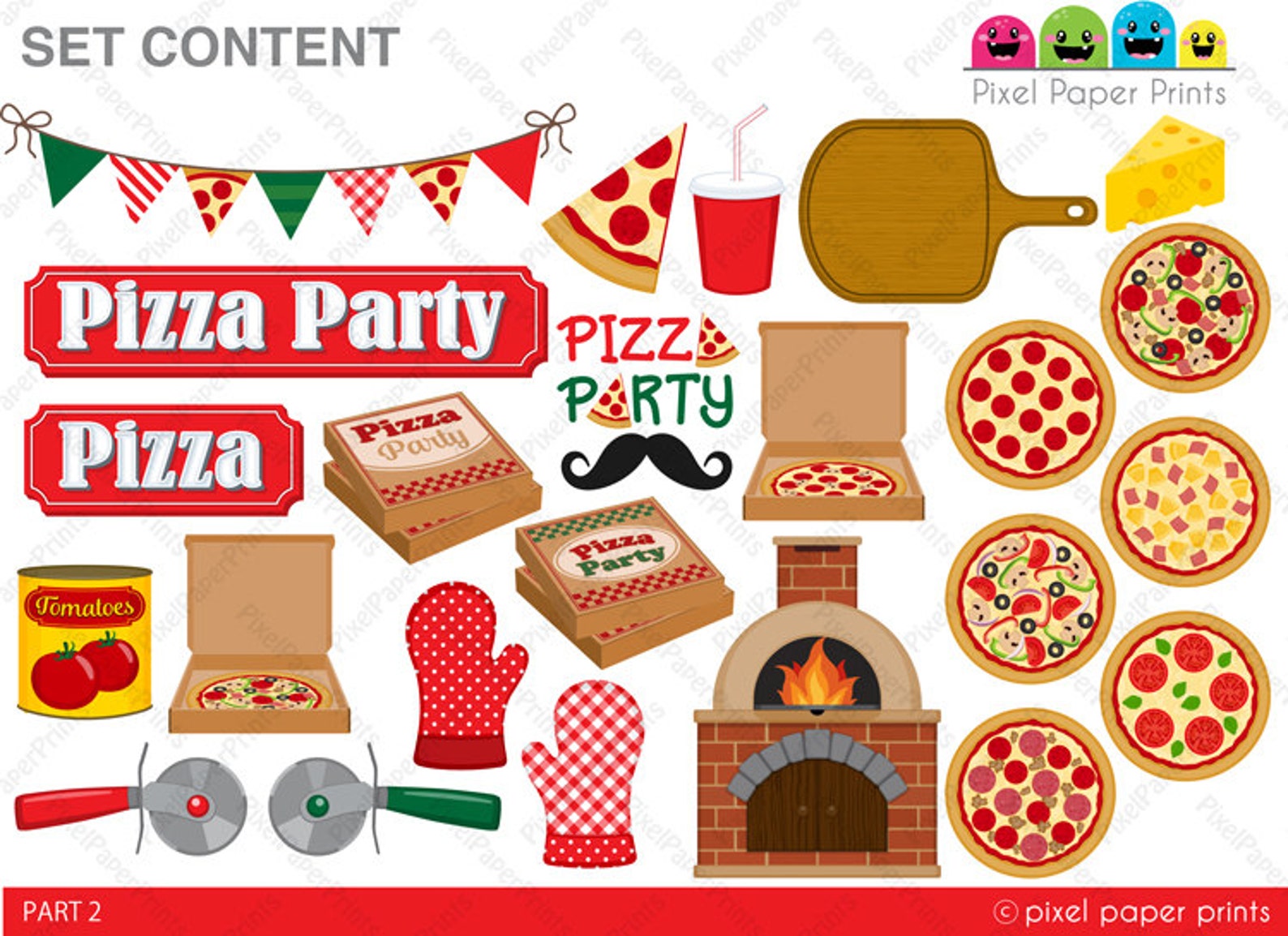 Pizza Party Clip Art and Digital Paper Set Pizza Clipart - Etsy