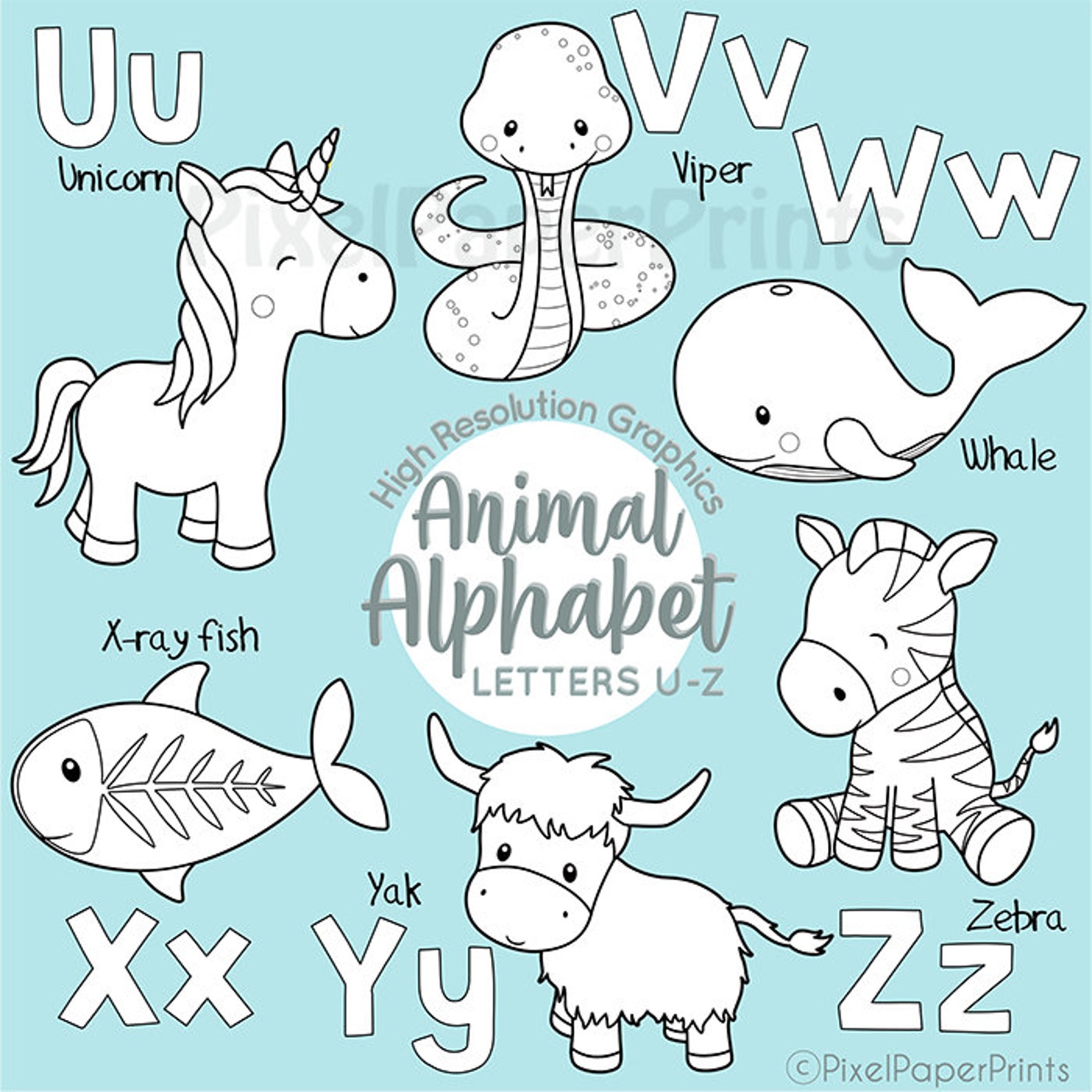Animal Alphabet Collection A to Z Digital Stamps ABC Clip - Etsy
