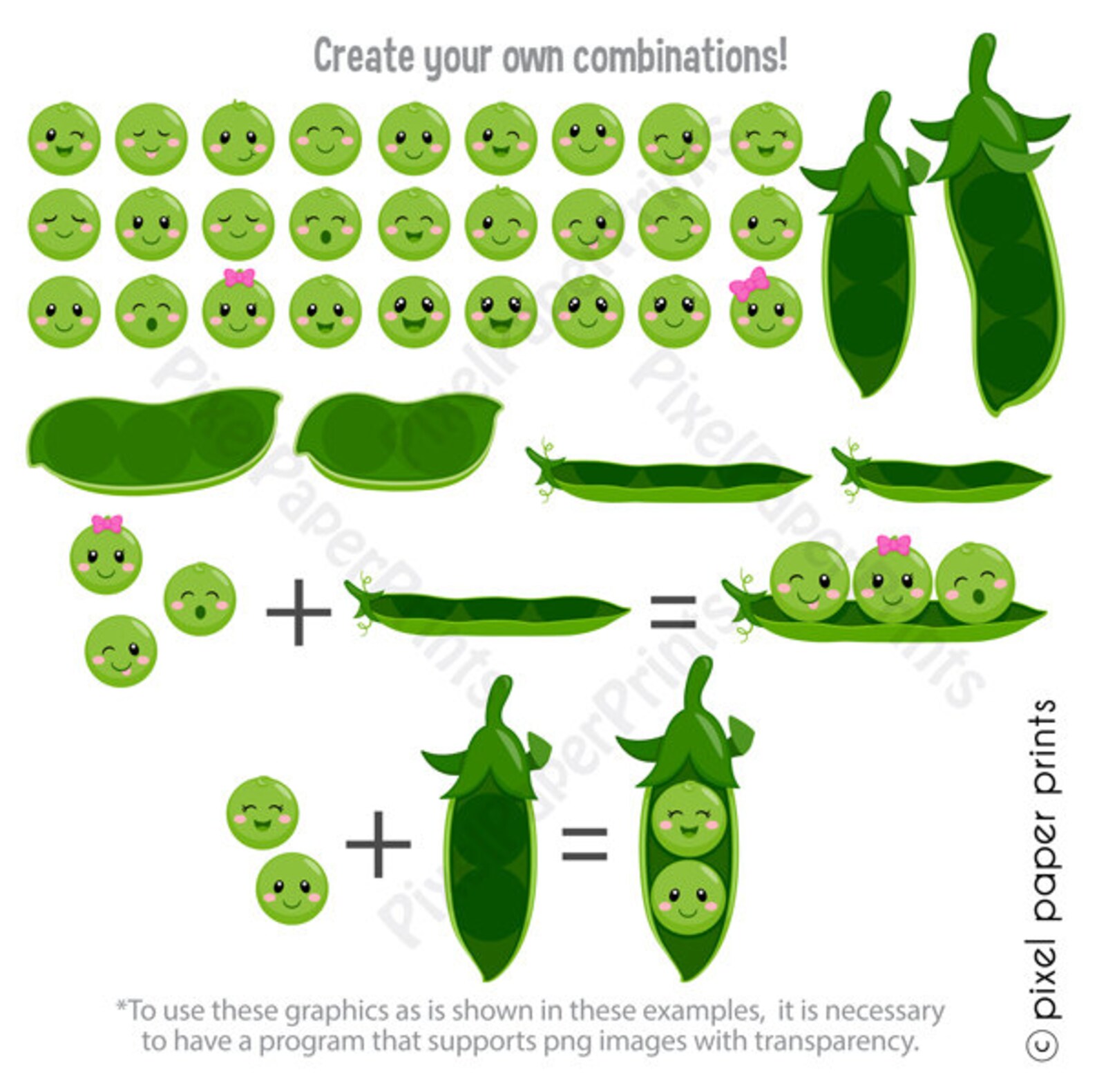 Peas in a Pod Clipart - Clip Art and Digital Paper Set - Etsy UK