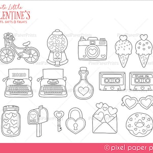 Valentines Day Digital Stamps - Cute Little Valentine's - Love Clip Art ...