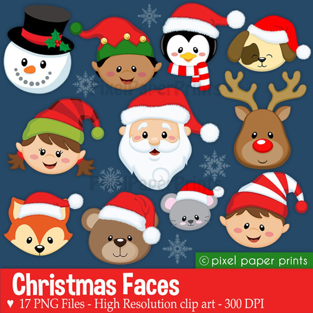 Christmas Faces Clipart - Christmas Clip Art - Head - Digital Download ...
