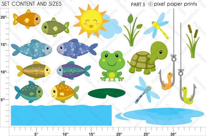 Gone Fishing Clipart and Digital Paper Set Digital - Etsy Canada