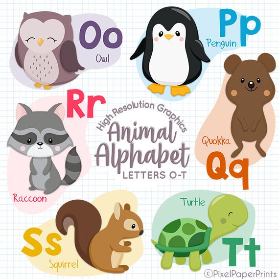 Animal Alphabet - LETTERS O TO T - Clipart and Digital Paper Set - Cute ABC Clip Art - Digital ...