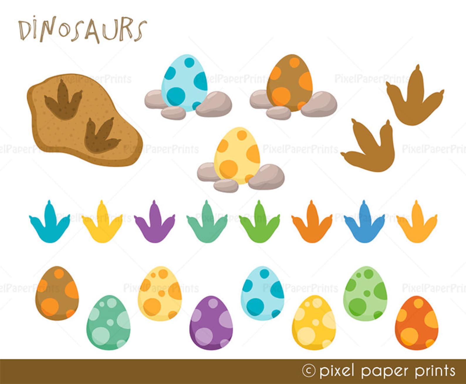 Dinosaur Clipart Set, Cute Dino Clip Art, Kids Party, Digital Paper ...