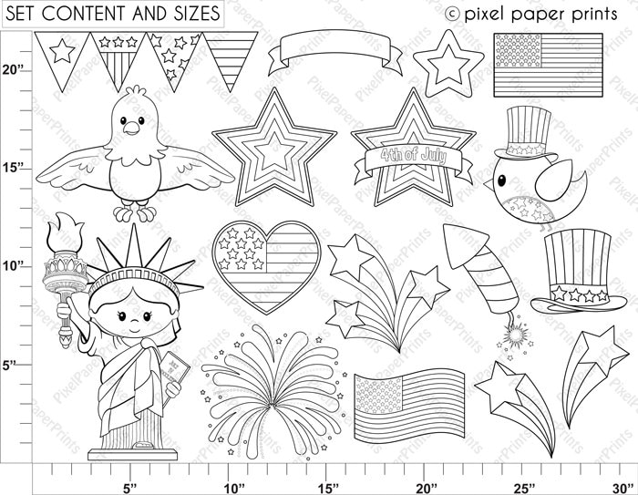 Cute 4th of July Digital Stamps Clipart | Etsy