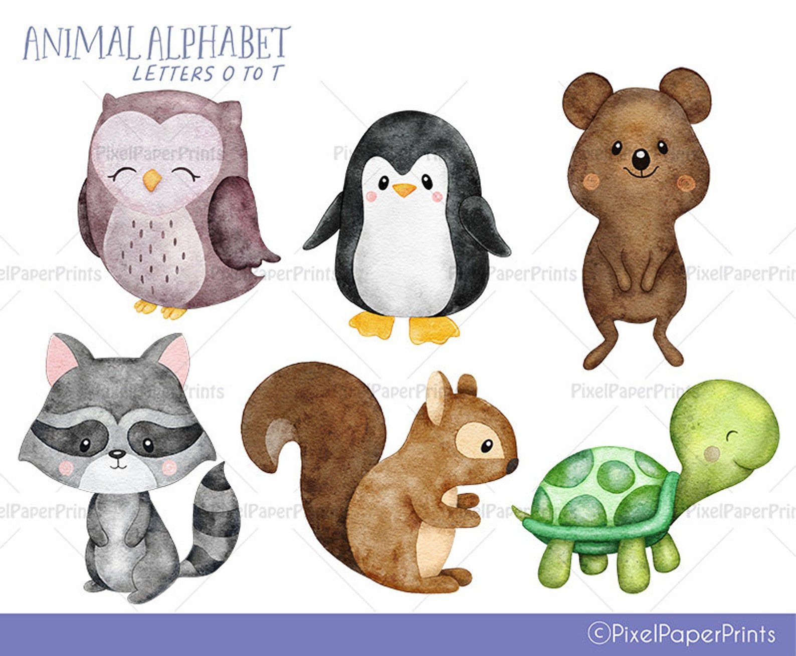 Watercolor Animal Alphabet - LETTERS O TO T - Clipart and Digital Paper ...