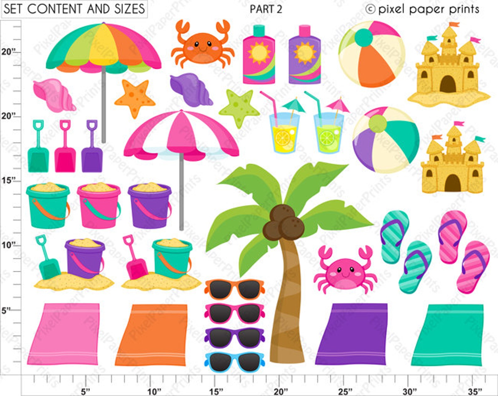 Girls at the Beach Clipart Clip Art and Digital Paper Set - Etsy