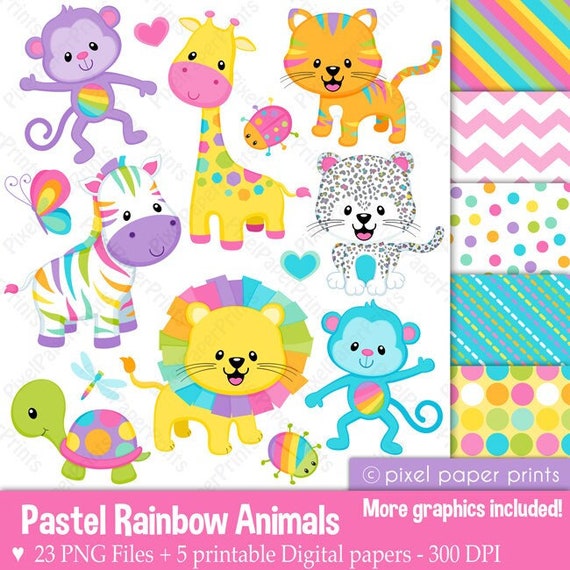 Animal clipart - PASTEL RAINBOW Animals - Clip Art and Digital paper ...