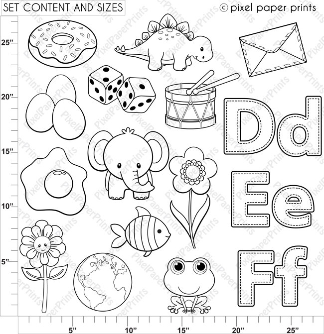 Alphabet Digital Stamps Part 2 DEF Clip Art School Clipart - Etsy