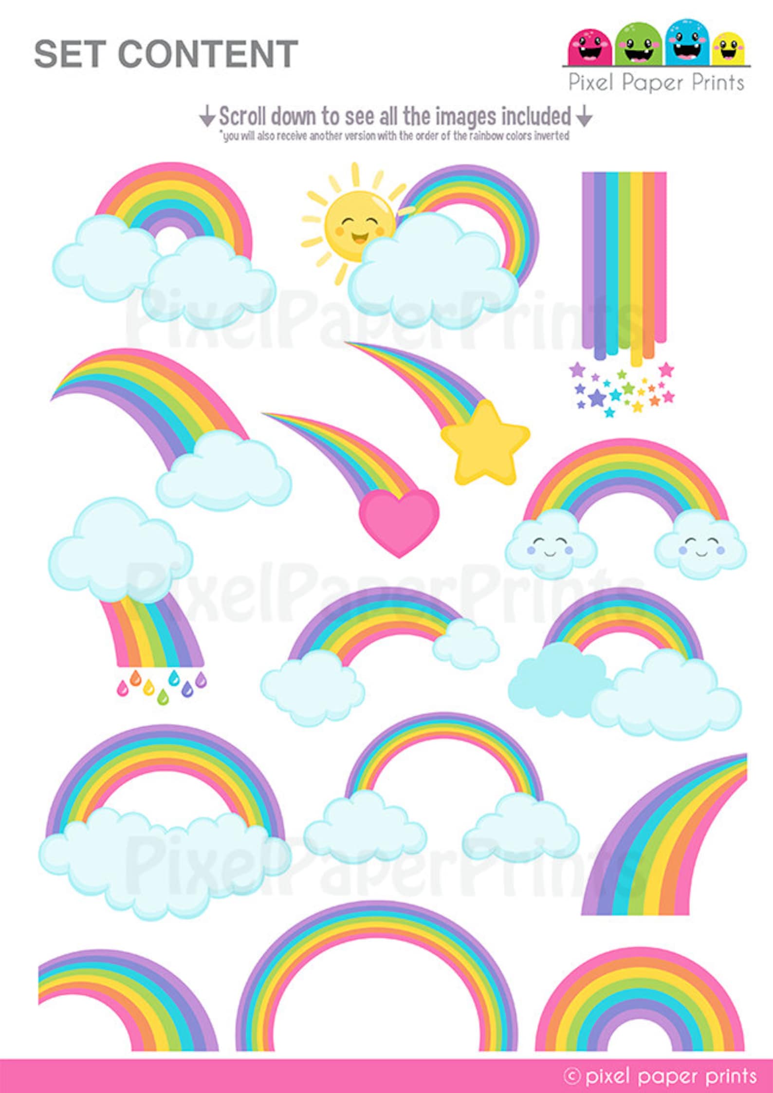 Rainbow Clipart Set | Colorful PNG Graphics for Commercial Use ...
