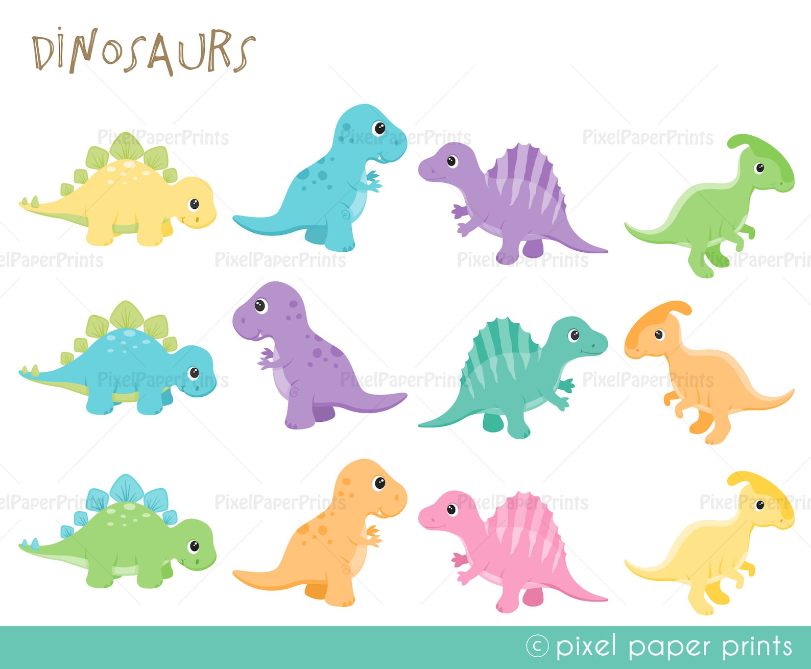 Baby Dinosaurs Clip Art Pastel Colors - Clipart and Digital Paper Set ...