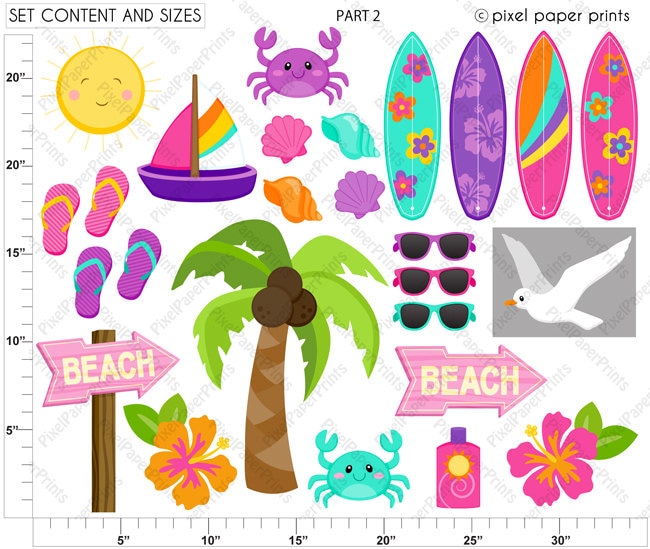Surfer Girls Clipart Clip Art and Digital paper set | Etsy