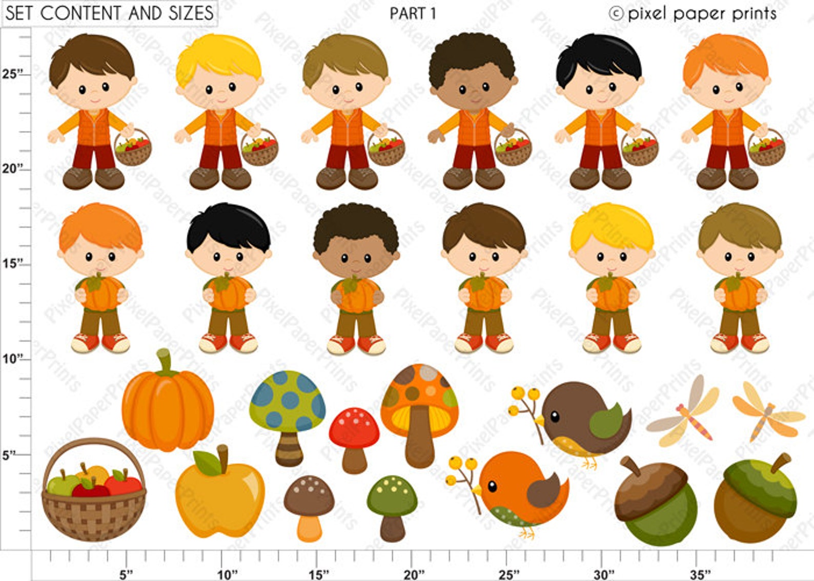 Autumn Boys - Fall Clipart - Clip Art and Digital Paper Set - Digital ...