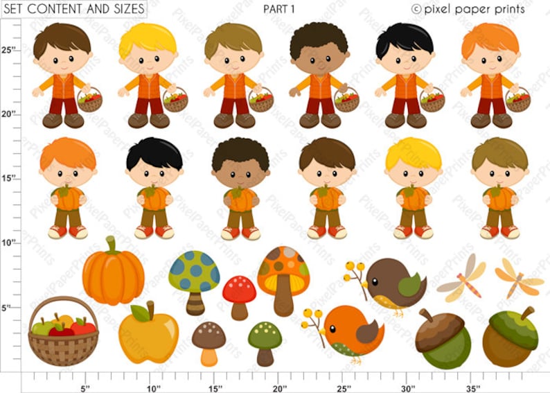 Autumn Boys - Fall Clipart - Clip Art and Digital Paper Set - Digital ...