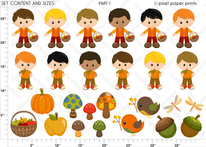 Autumn Boys Fall Clipart Clip Art and Digital Paper Set | Etsy UK