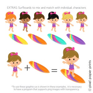 Surfer Girls Clipart - Clip Art and Digital Paper Set - Etsy