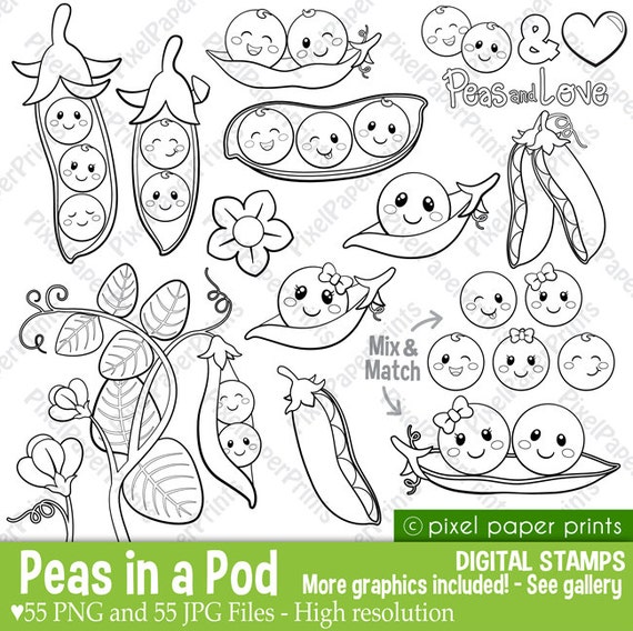 Peas in a Pod - Digital Stamps - Clipart by Pixel Paper Prints | Catch ...