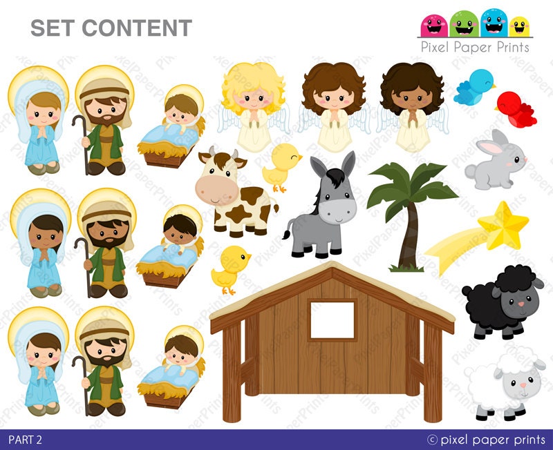 Nativity Scene 1 Clip Art and Digital Paper Set Nativity - Etsy