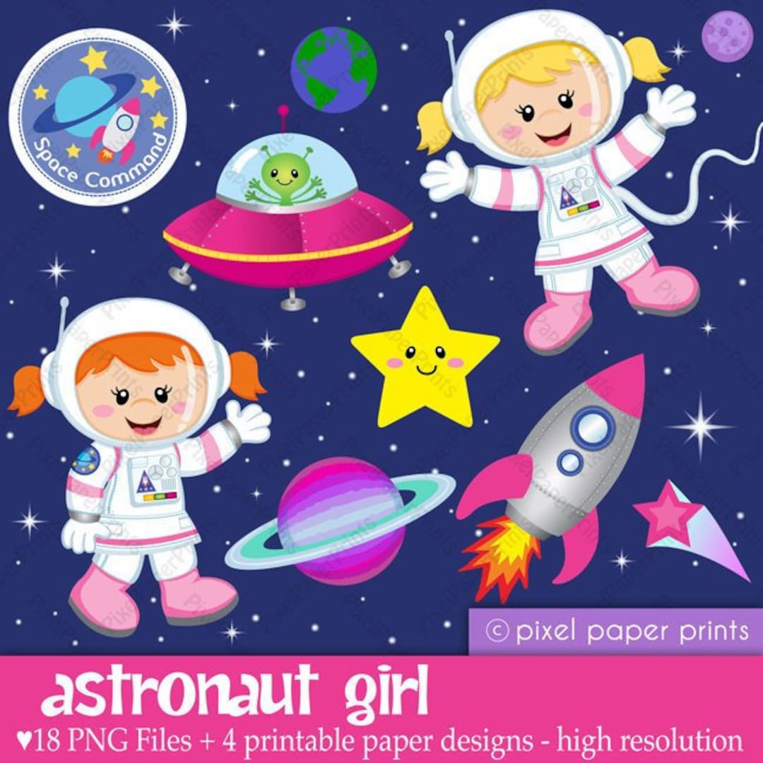 Astronaut Girl Clip Art - Clipart and Digital Paper Set - Digital ...