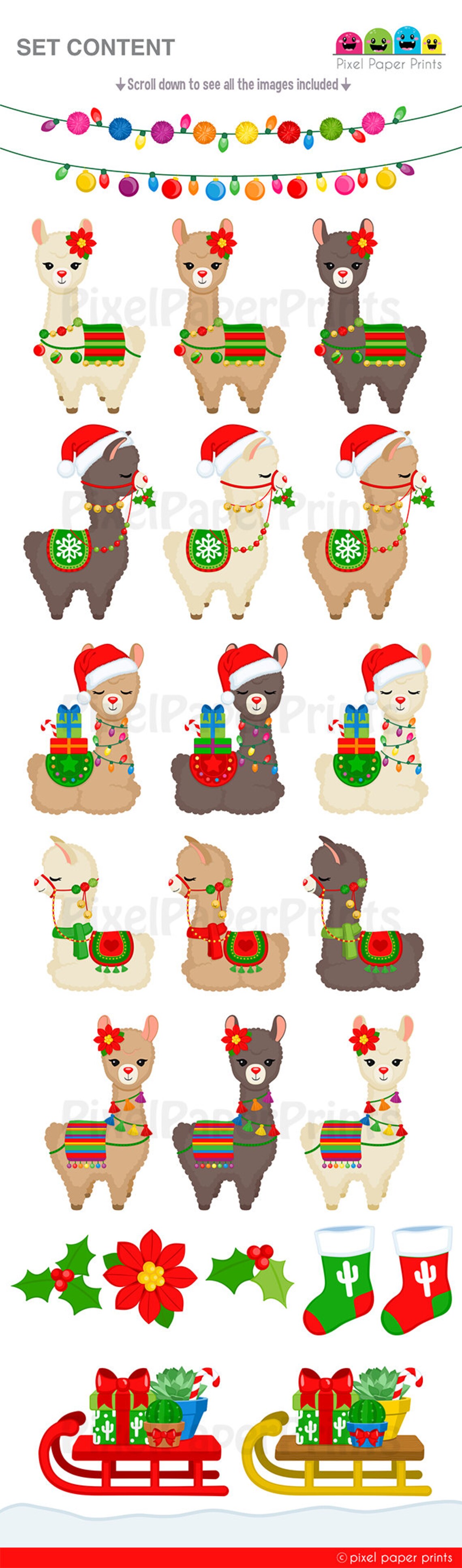 Christmas Llamas Decorated Llama clipart Christmas | Etsy