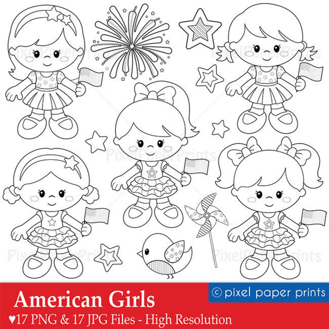 American Girls - Digital Stamps - Clipart - Line Art - Etsy