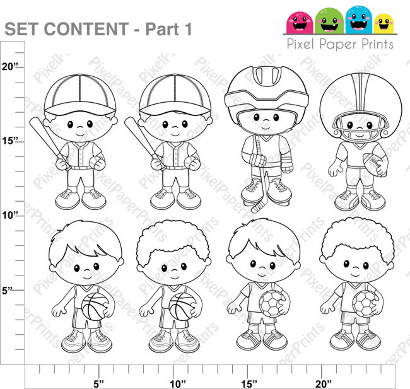 Sports Boys Digital Stamps Set - Etsy