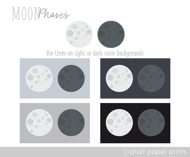 Moon Phases Clipart - Digital Download - Cute Moon Clipart - Moon Cycle ...