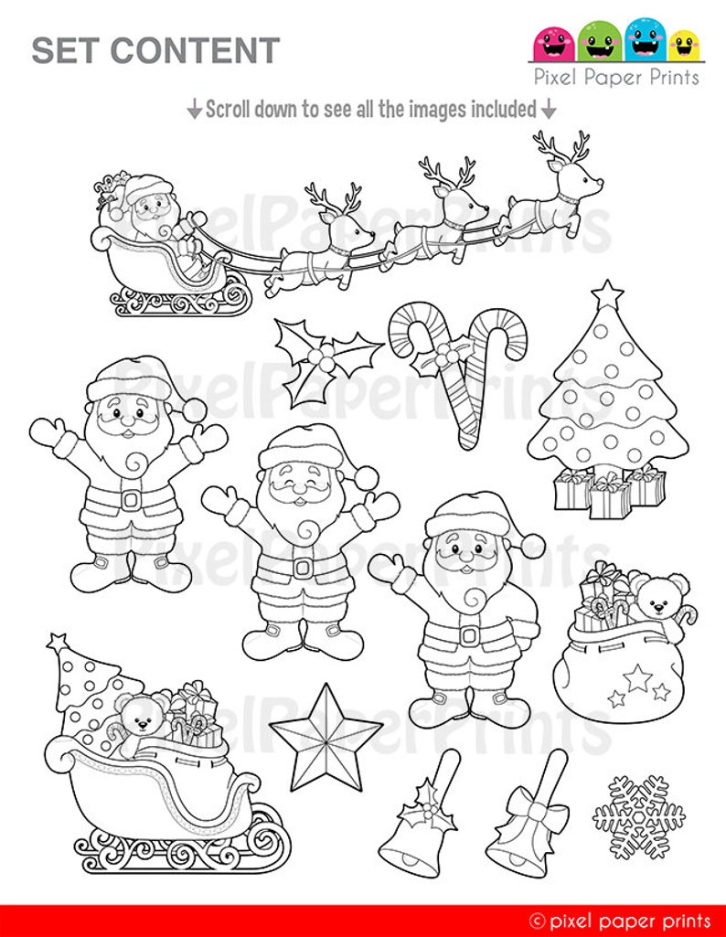 Santa Claus Digital Stamps - Christmas Clipart - Line Art - for Crafts ...